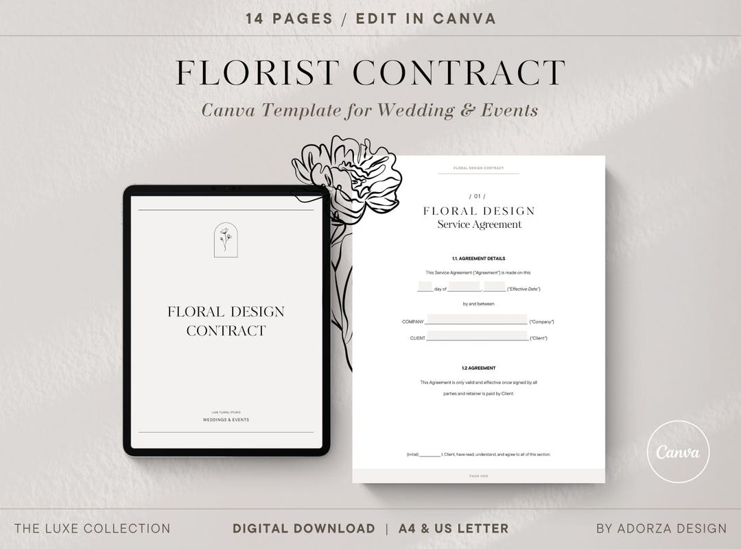 Floral Contract Template, Florist Contract, Canva Editable Floral ...