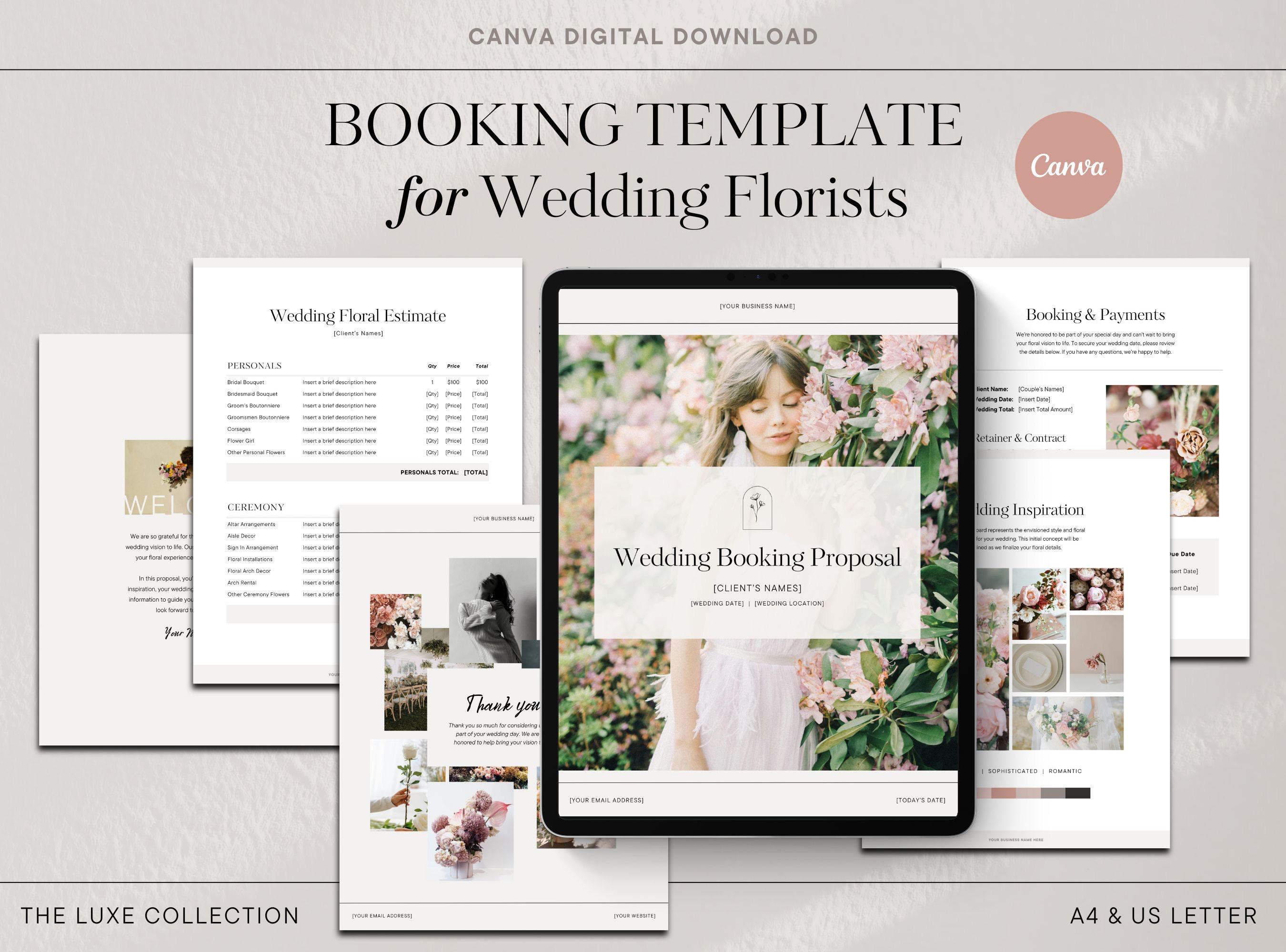 Wedding Florist Template, Canva Floral Proposal, Wedding Client Booking ...