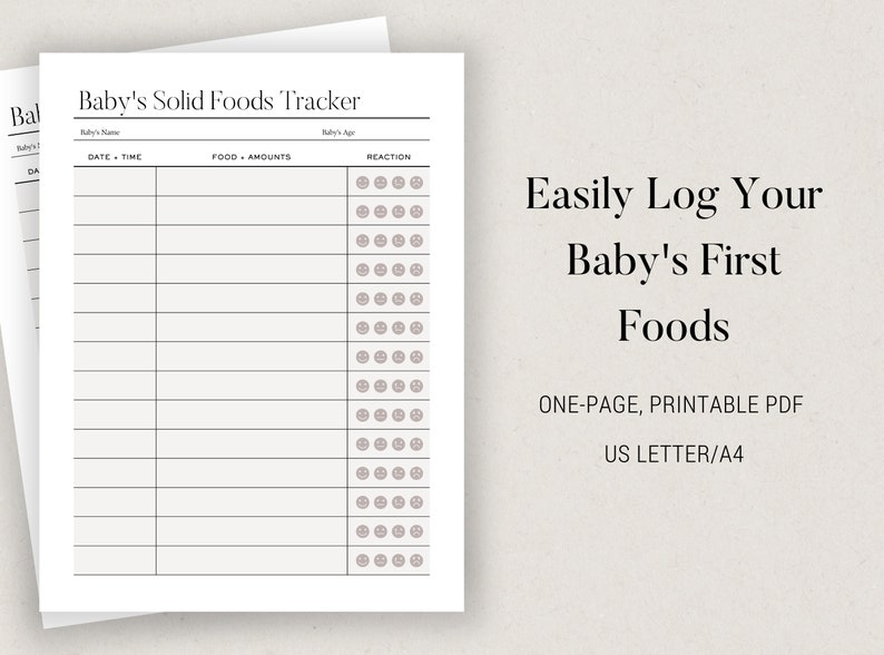 Baby's First Foods Tracker Printable Baby Food Tracker - Etsy