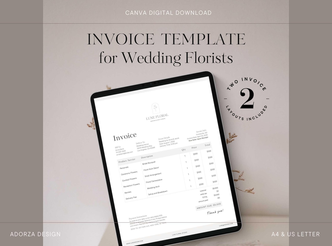 Luxe Florist Invoice Template | Canva Wedding Floral Pricing Quote - Etsy