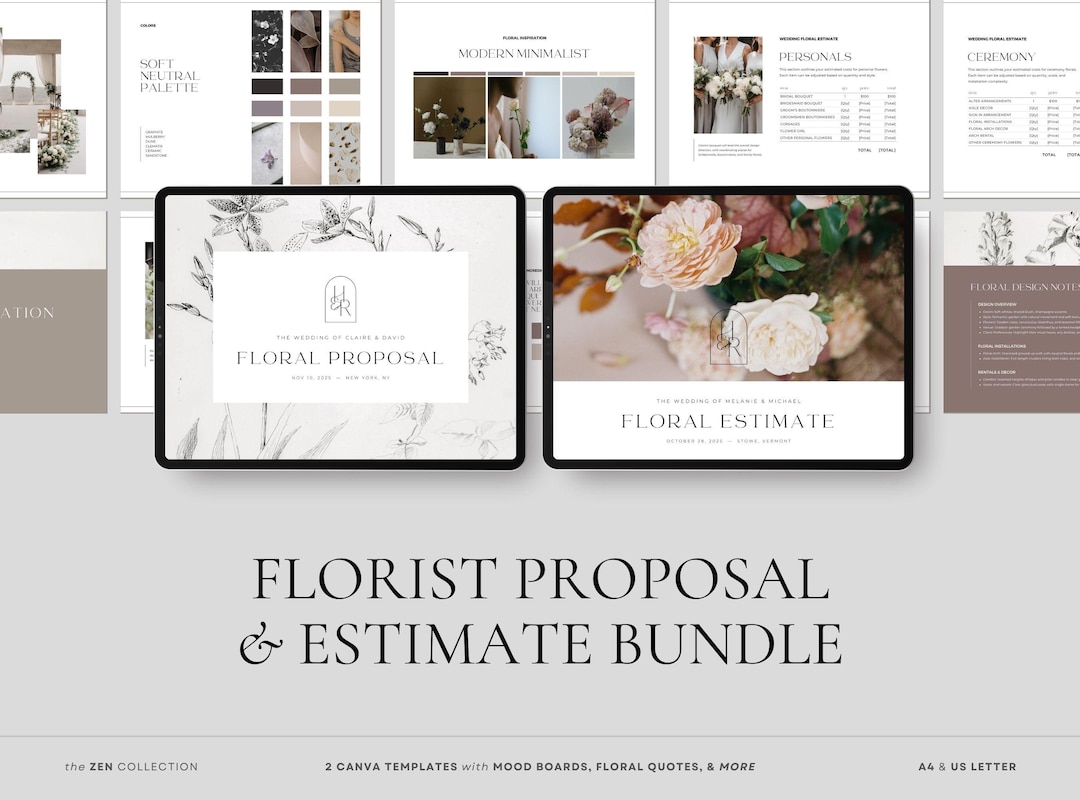 Florist Proposal & Estimate Templates: Canva Wedding Florist Bundle for ...