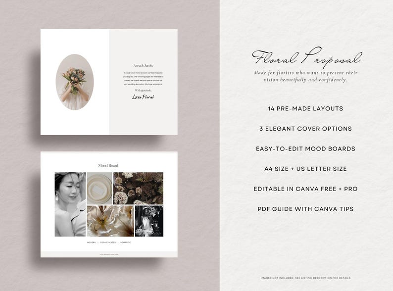 Wedding Florist Proposal Template, CANVA Floral Template, Wedding ...