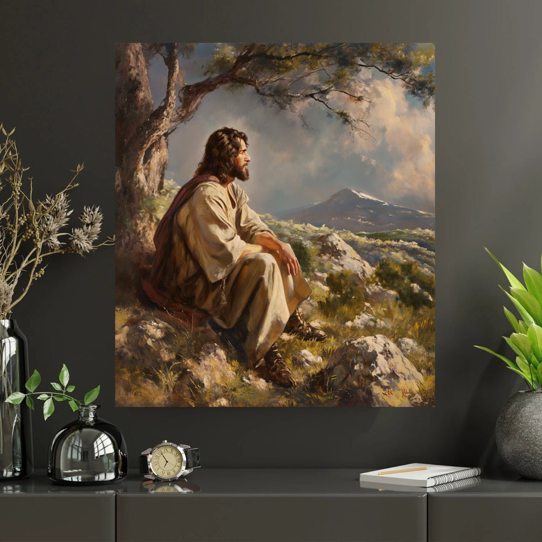 Divine Reverie Jesus in Prayerful Solitude L Canvas Art L Christian ...