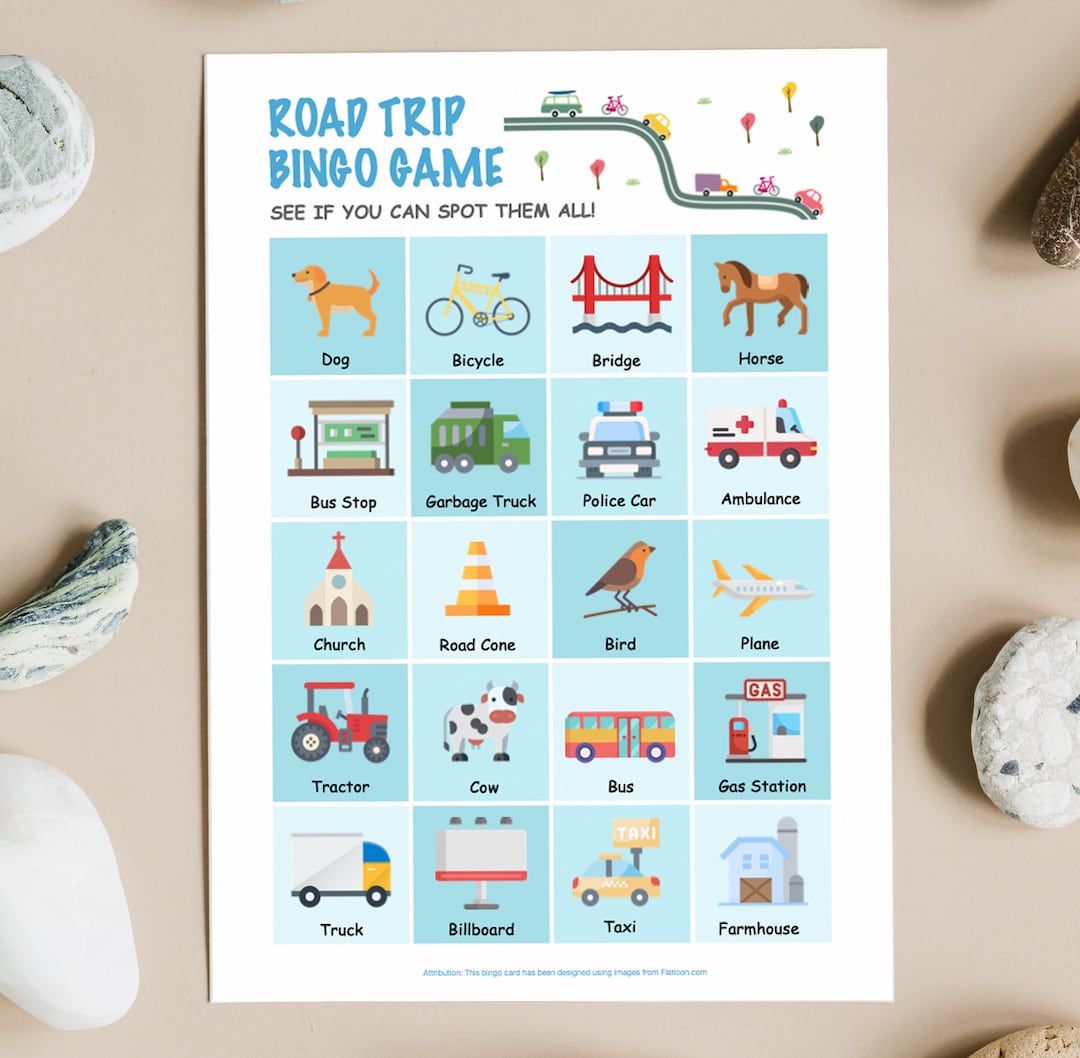 Blue Road Trip Bingo Game | Printable Car Game | Eye Spy Game | Travel ...