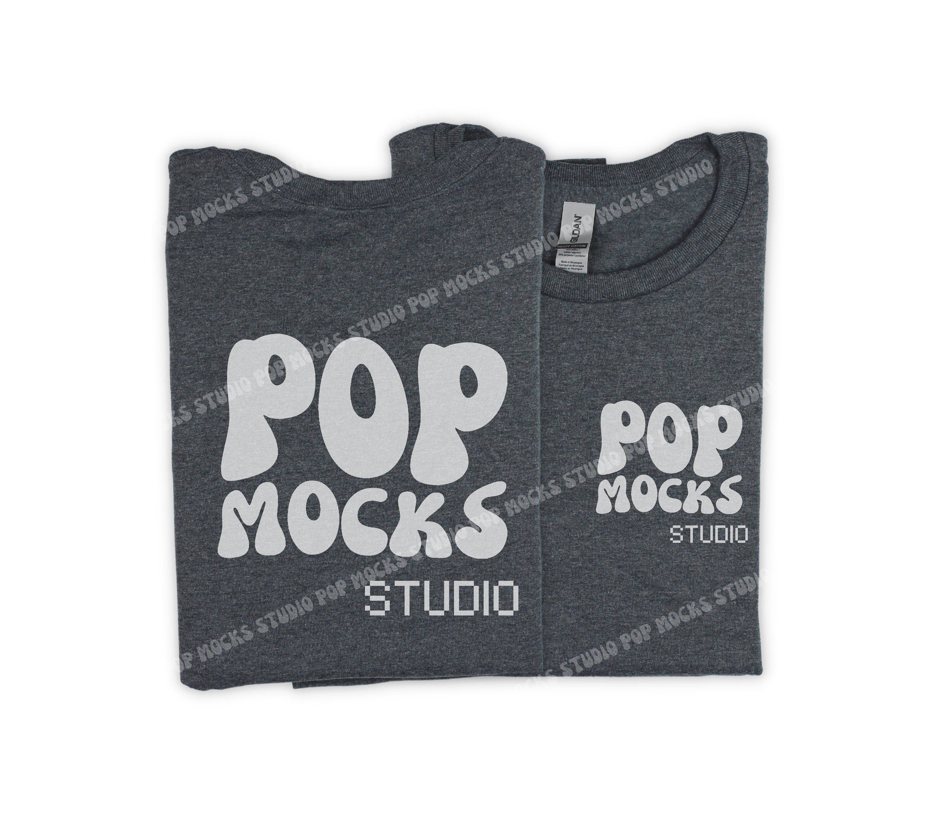 Gildan 5000 Dark Heather : Flat Lay Mockup on White Background Plain Front & Back Folded G500 ...