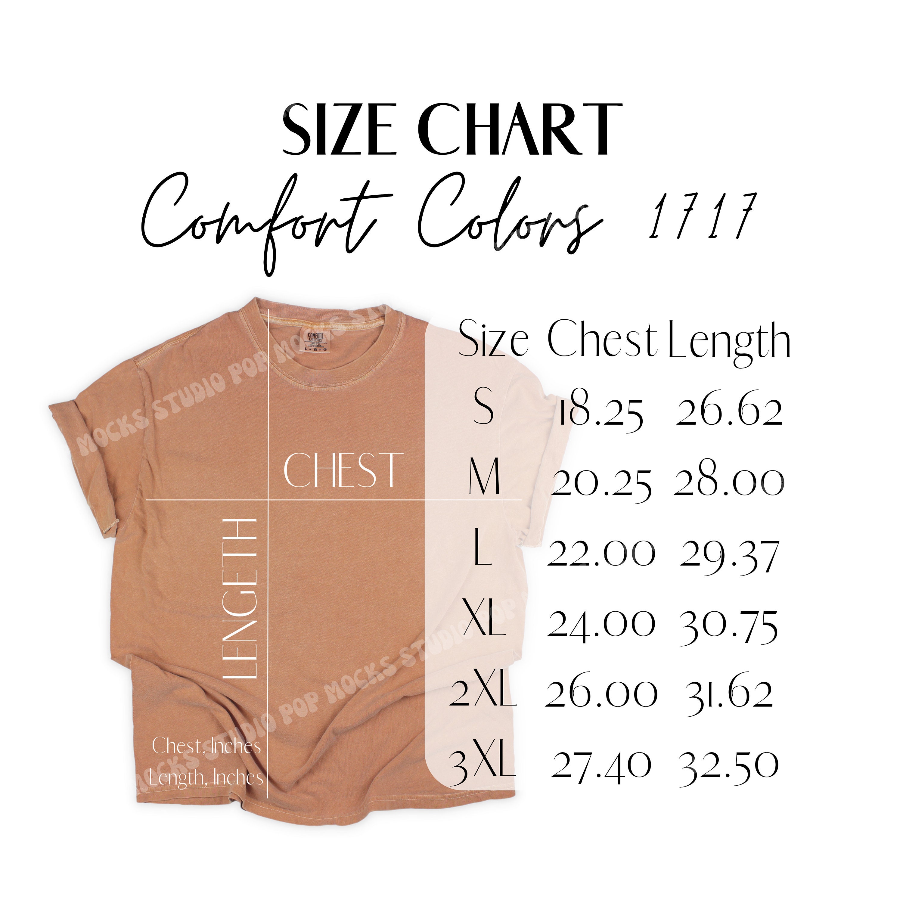 Size Chart and Care Instructions for the Yam Comfort Colors - Etsy