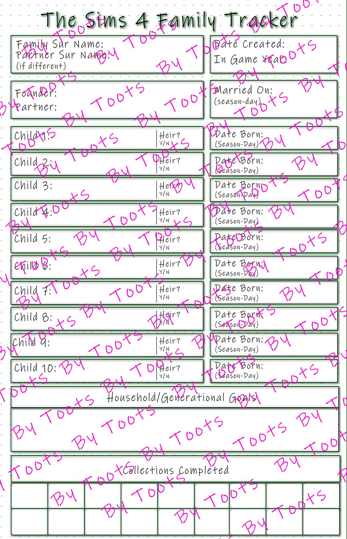 The Sims 4 Sim Bio and Household Tracker - Etsy