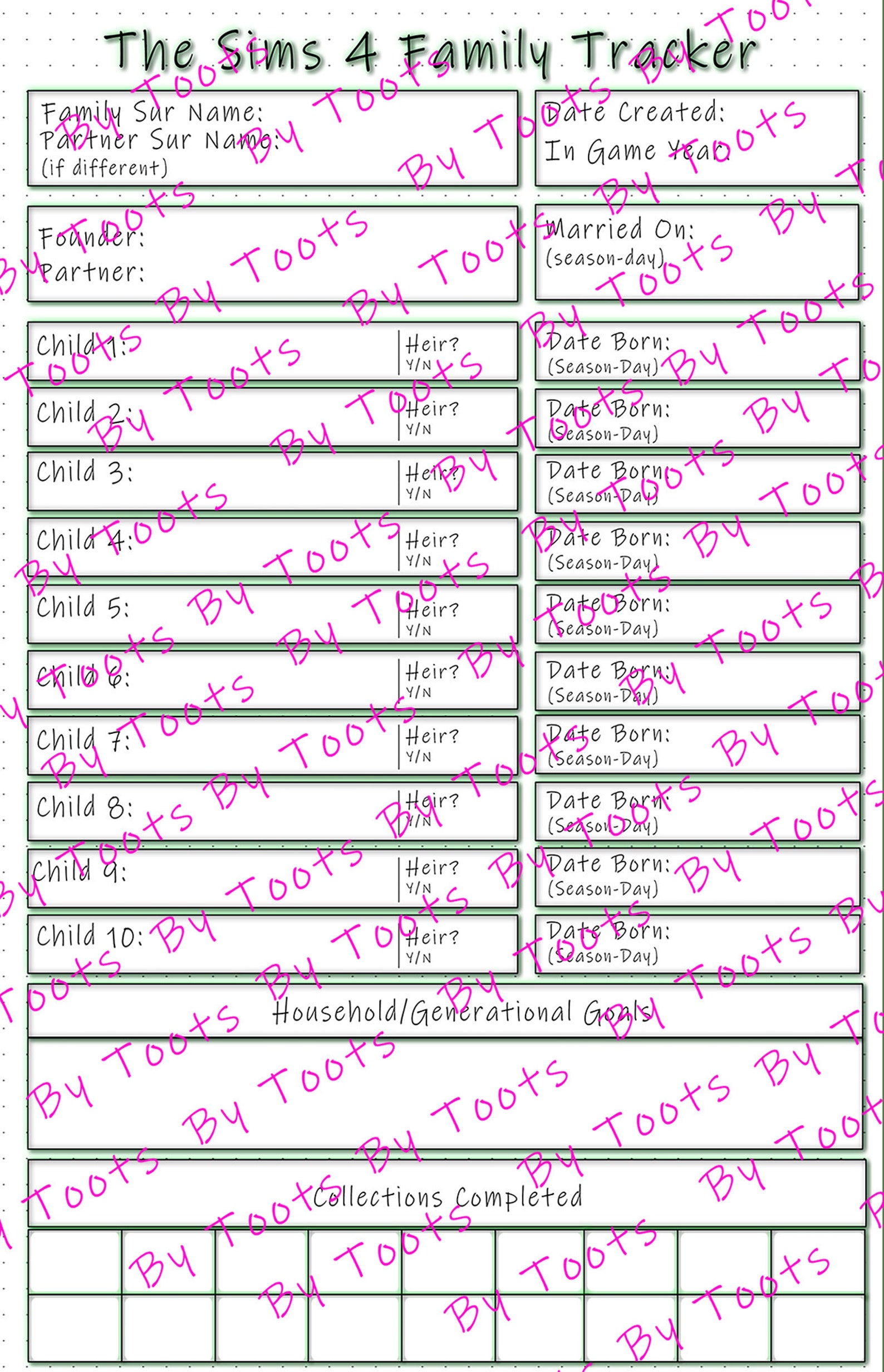 The Sims 4 Sim Bio and Household Tracker - Etsy