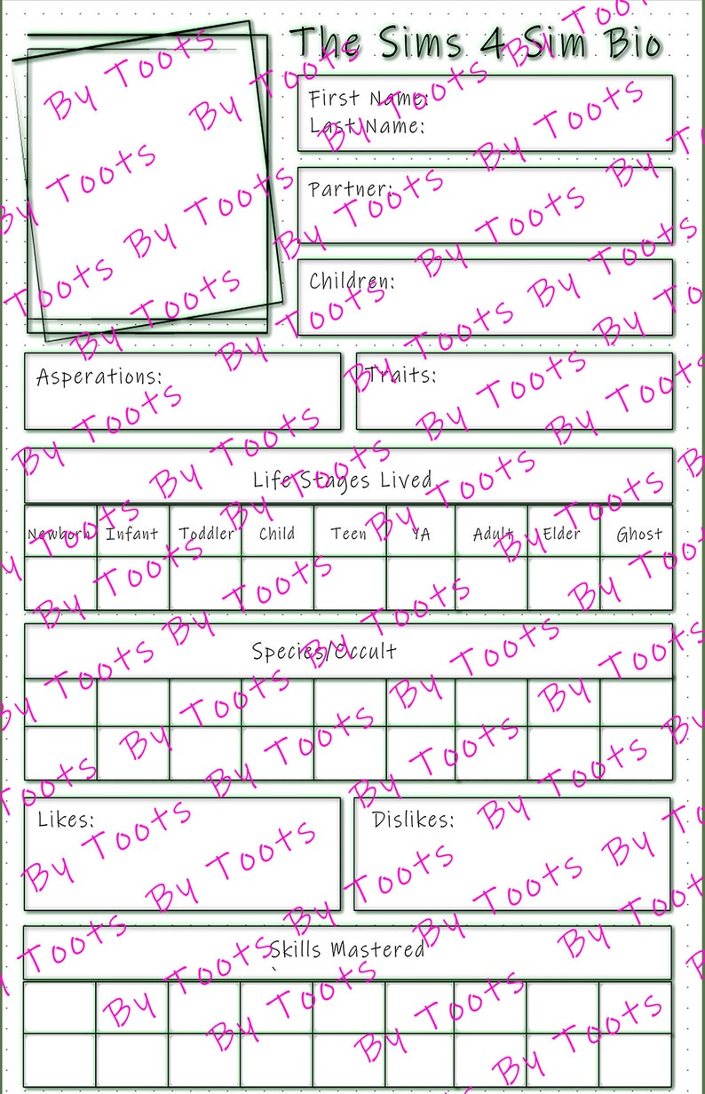 The Sims 4 Sim Bio and Household Tracker - Etsy