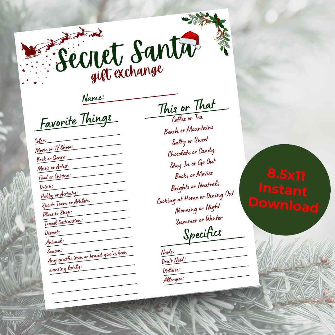 Christmas Printable Secret Santa Gift Exchange Holiday - Etsy