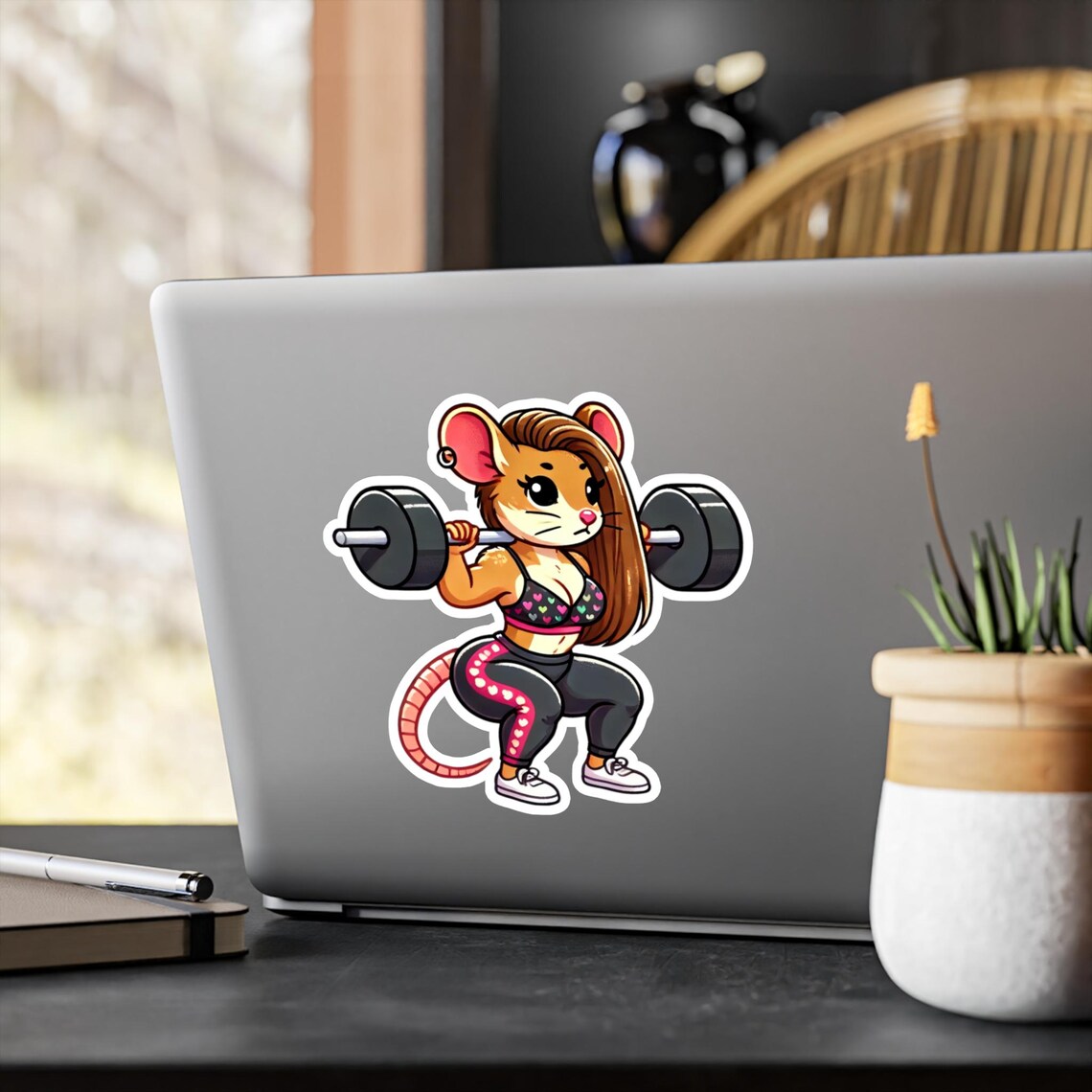 Female Gym Rat Vinyl Decal | Cute Fitness Mouse Design | Perfect for ...