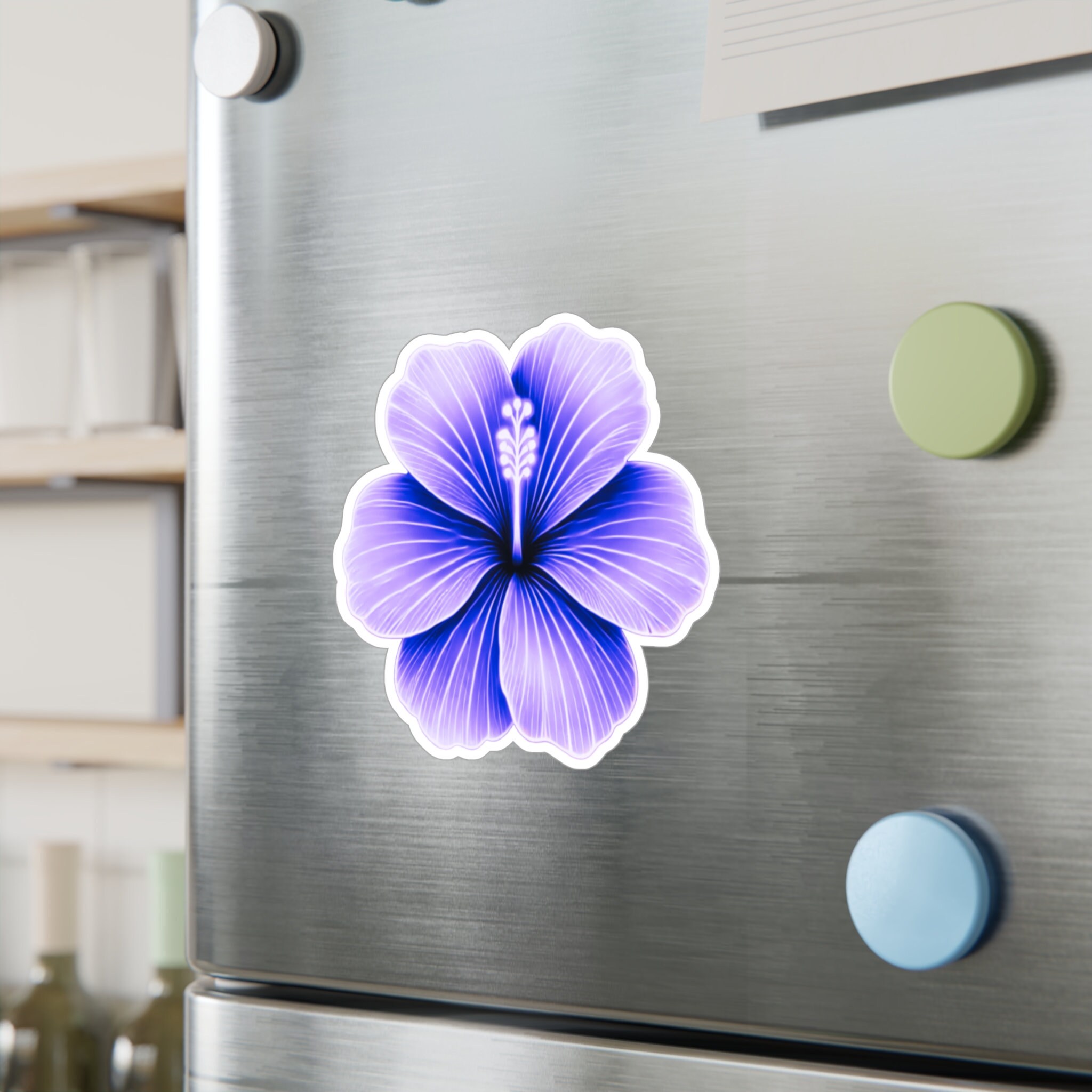 Amethyst Neon Hibiscus Flower Vinyl Sticker Vibrant Floral Design ...