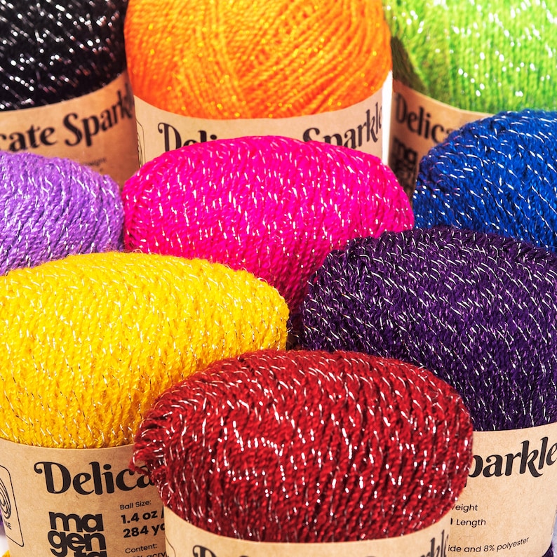 Delicate Sparkle | Pack With 10 Skeins of Metallic Yarn (#1 Superfine ...