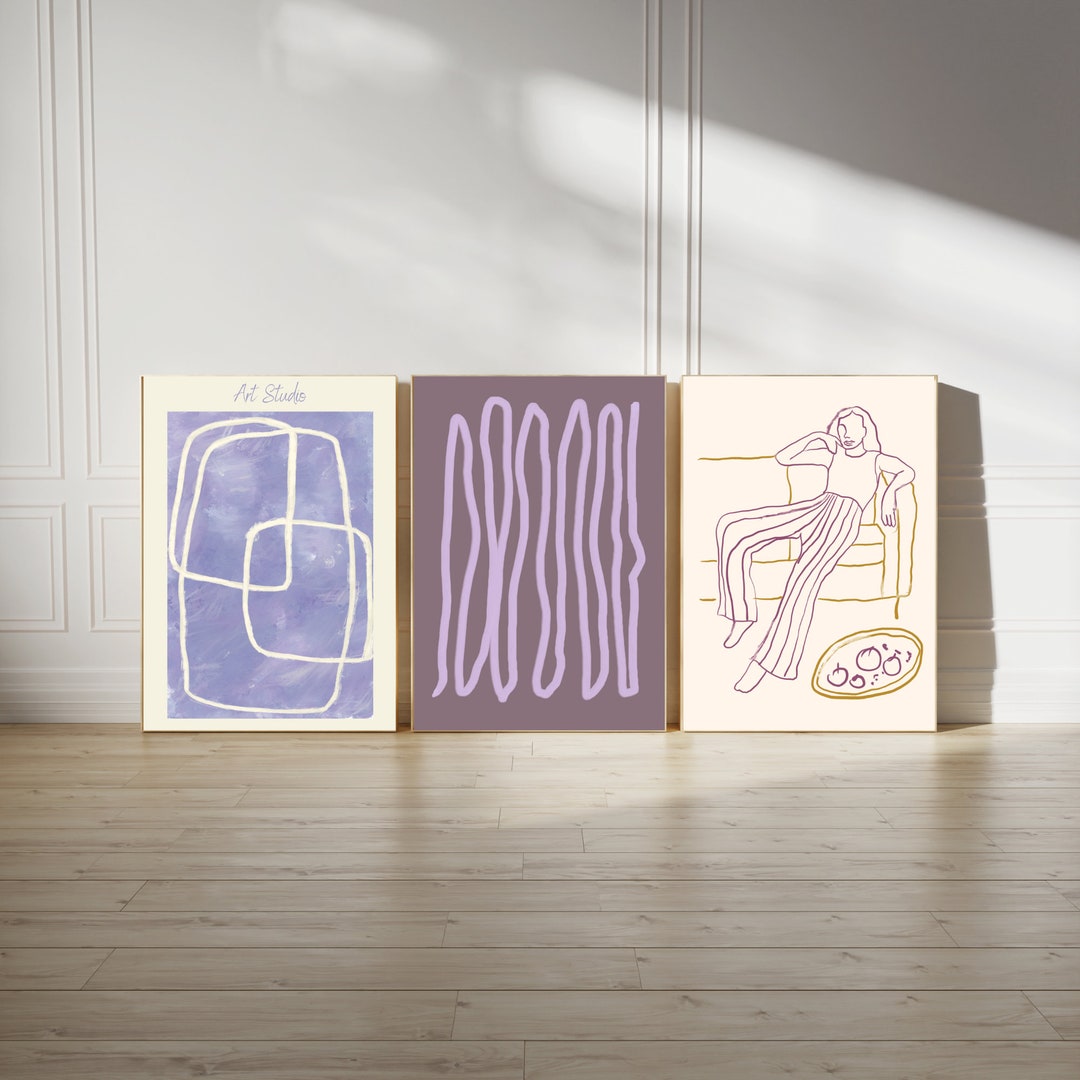 Gallery Wall Art Set of 3, Purple Posters, Digital Prints, Abstract Art ...