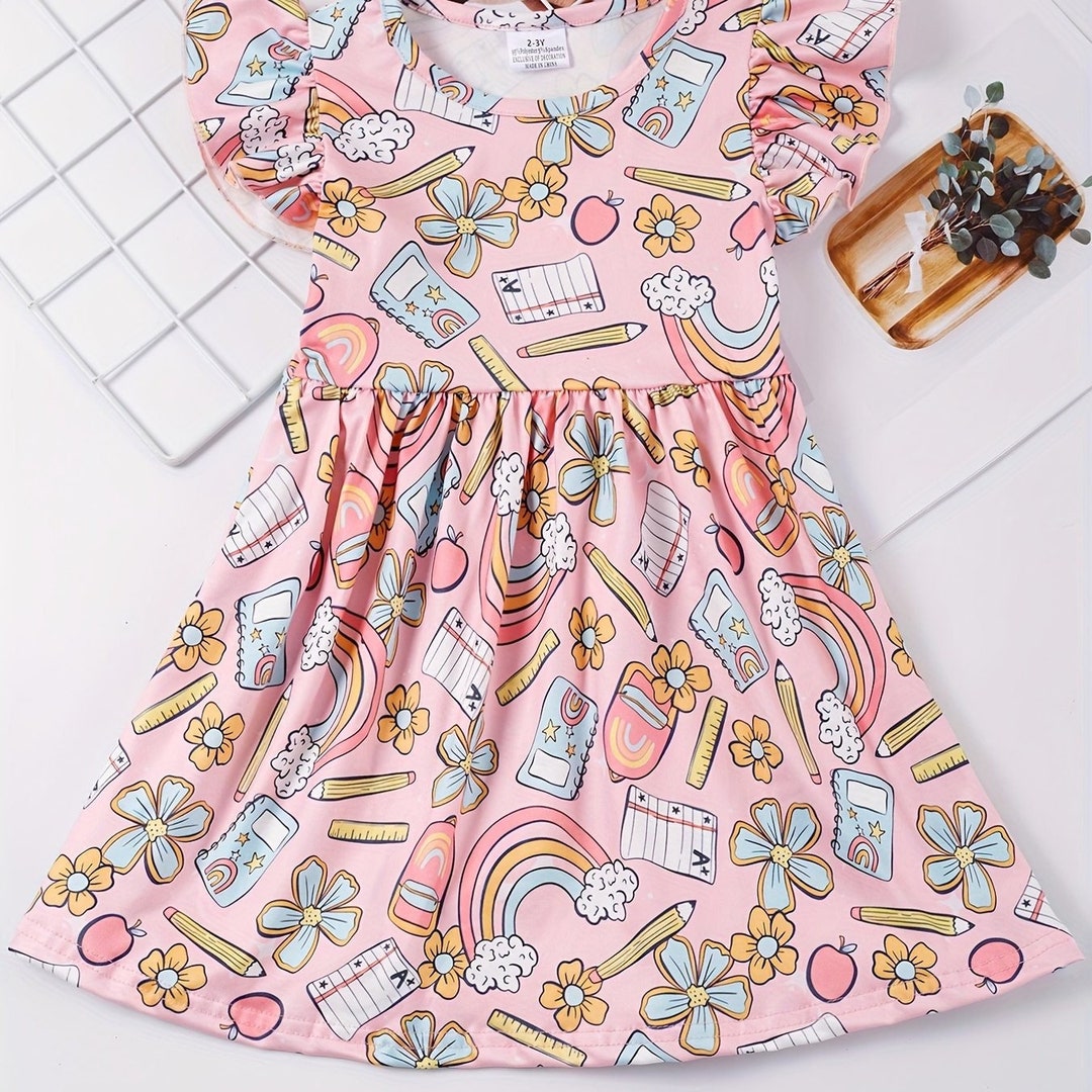 Toddler Girls Ruffle Trim Cartoon Flowers Graphic Princess - Etsy