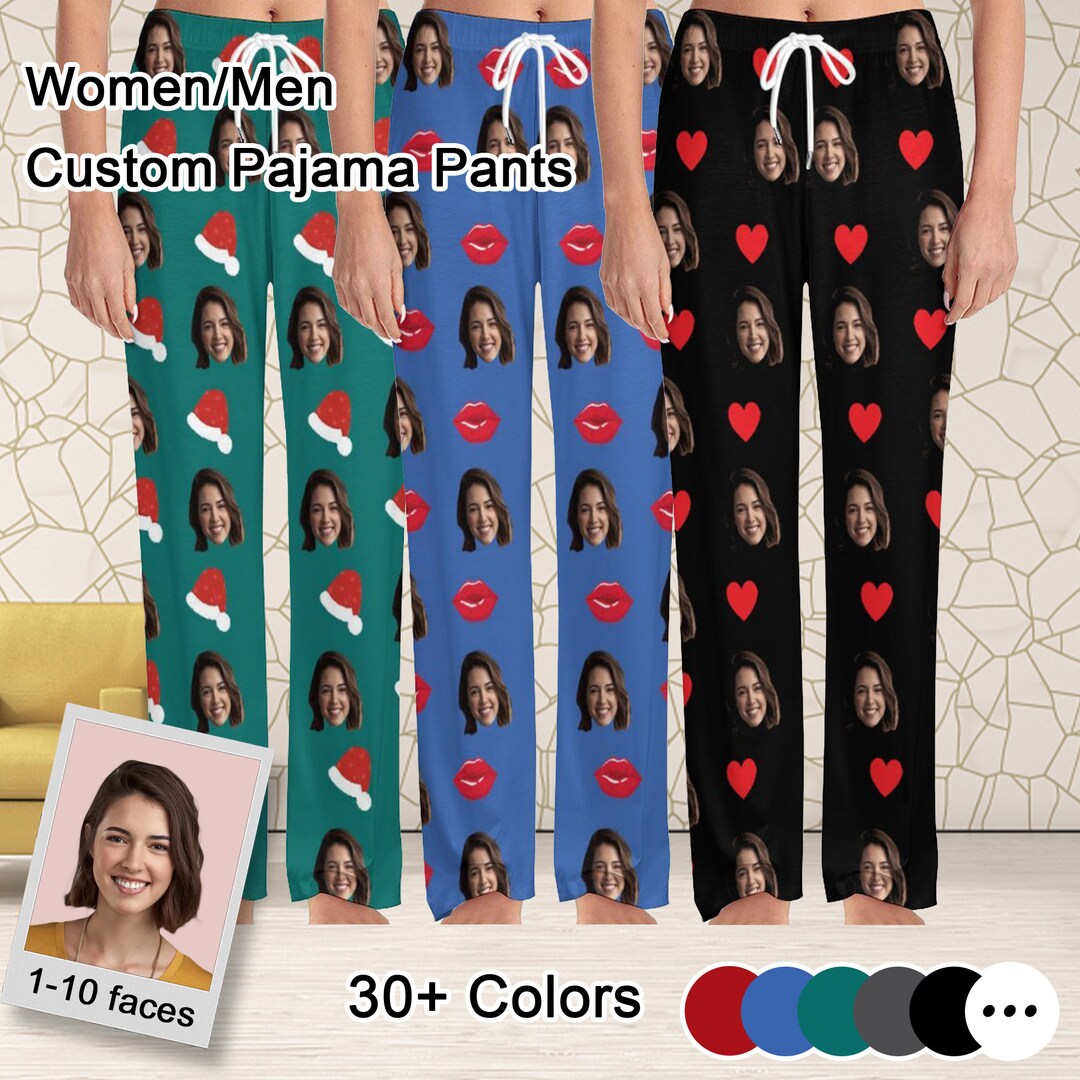 Custom Pajama Pants Wide Leg Long Pants Personalized Face - Etsy