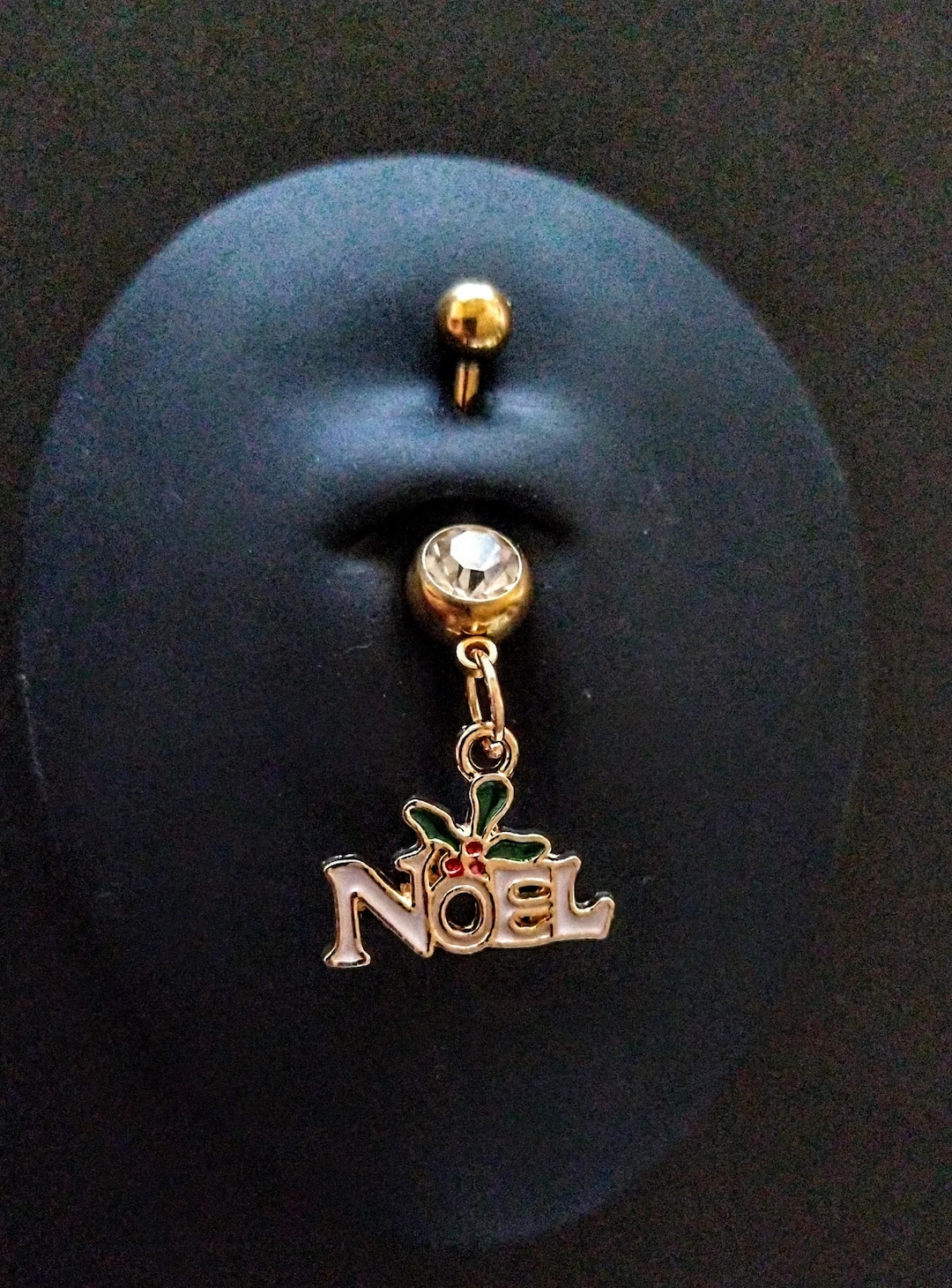 Golden Adorable Noel With Mistletoe Festive Holiday Drop Dangle Belly ...