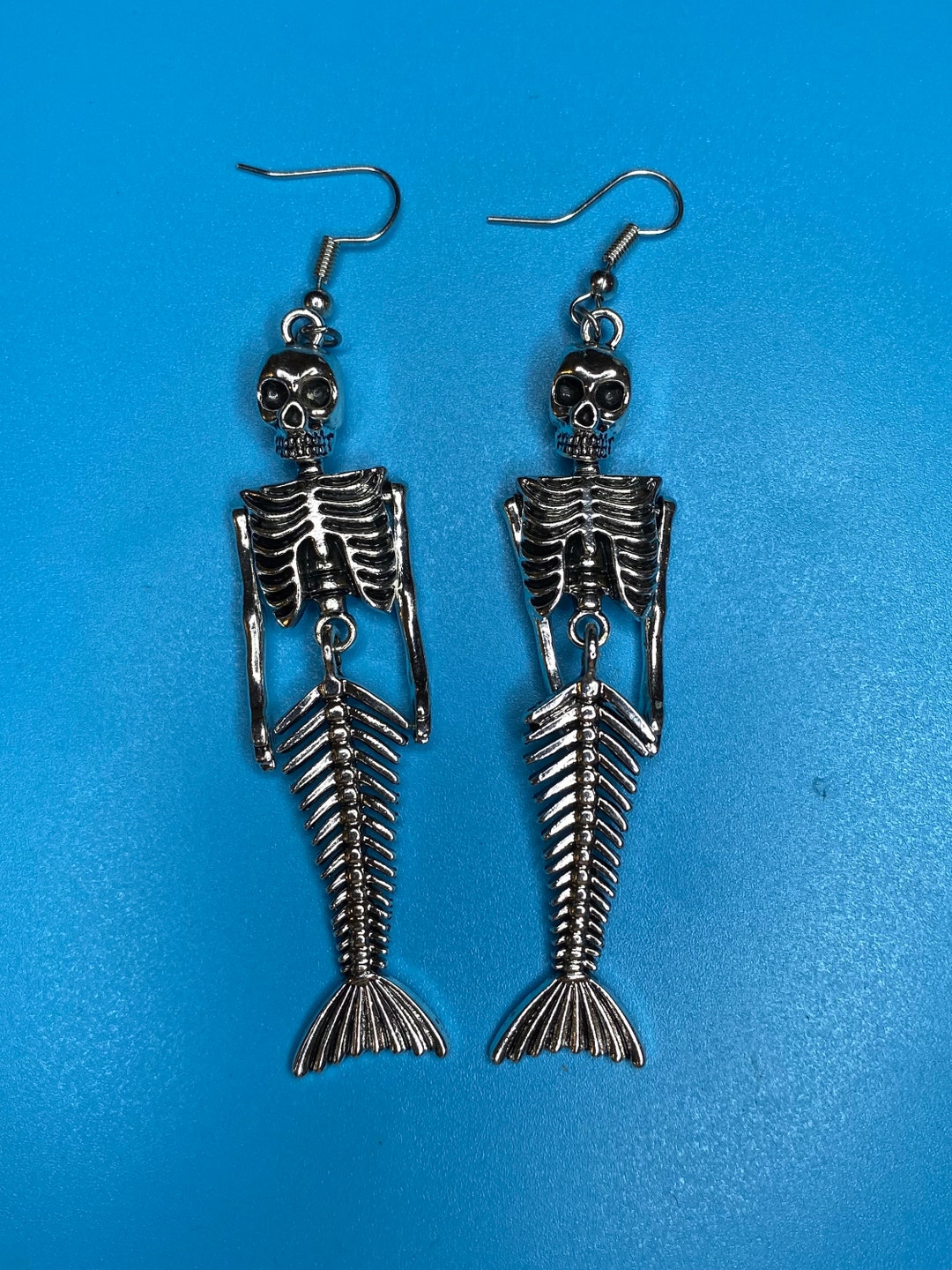 Skeleton Sea Siren Dangle Earing or Plug Hoop Pair - Etsy