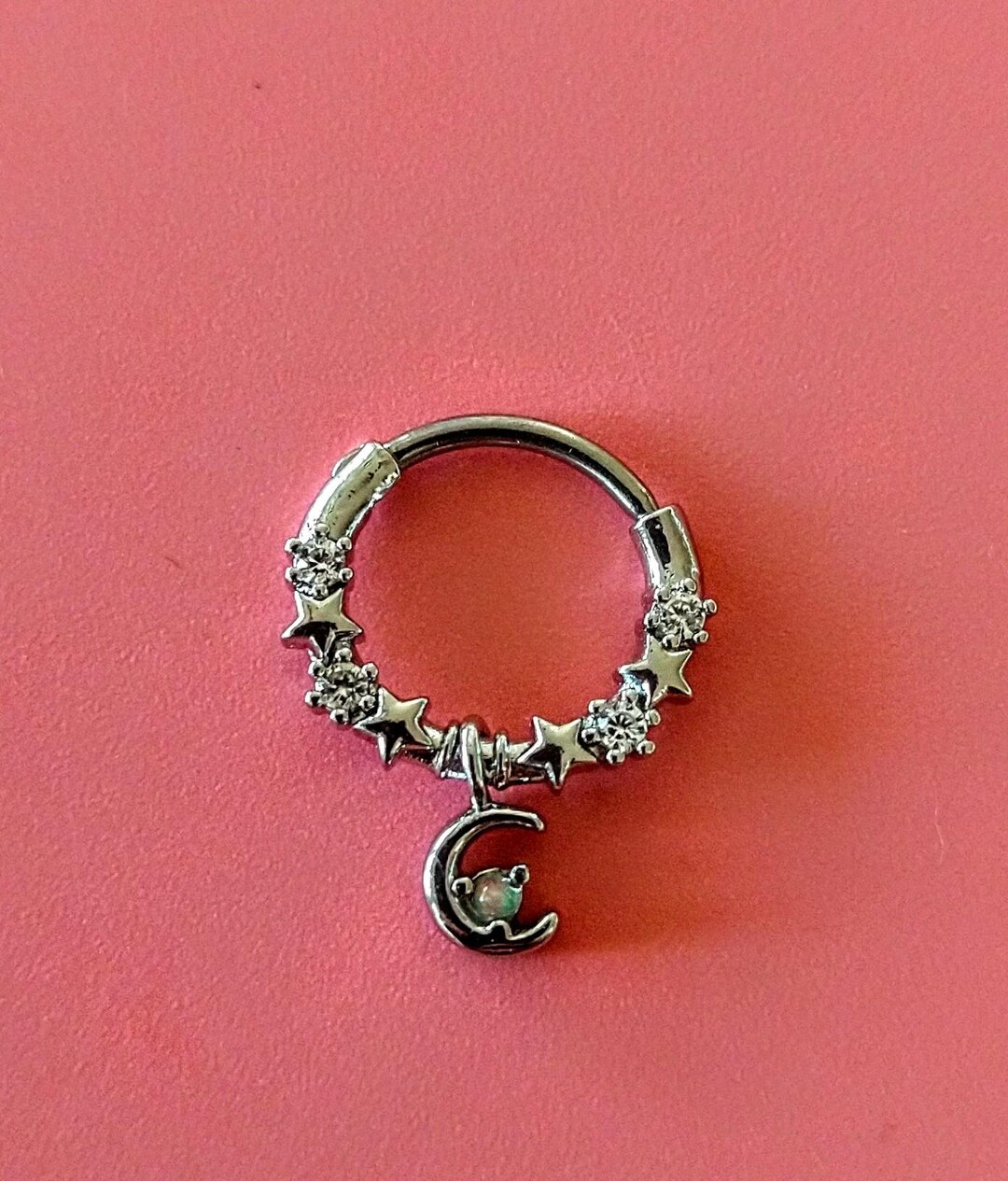 Multi-use Crescent Moon Goddess Dangle Hoop Clicker Ring (septum ...