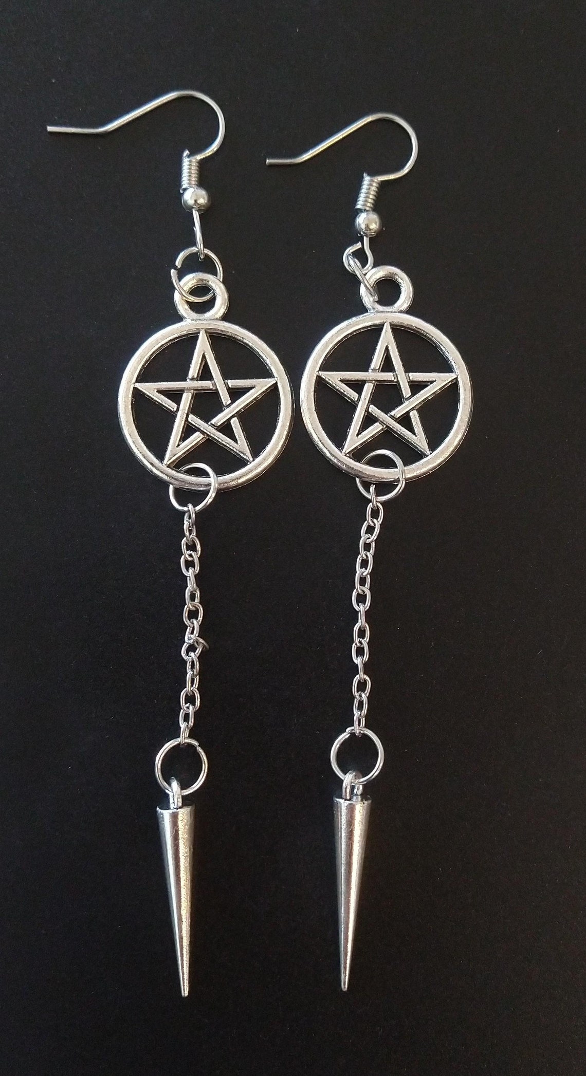 Pentagram Princess Spiked Dangle Lobe Earrings Pair - Etsy