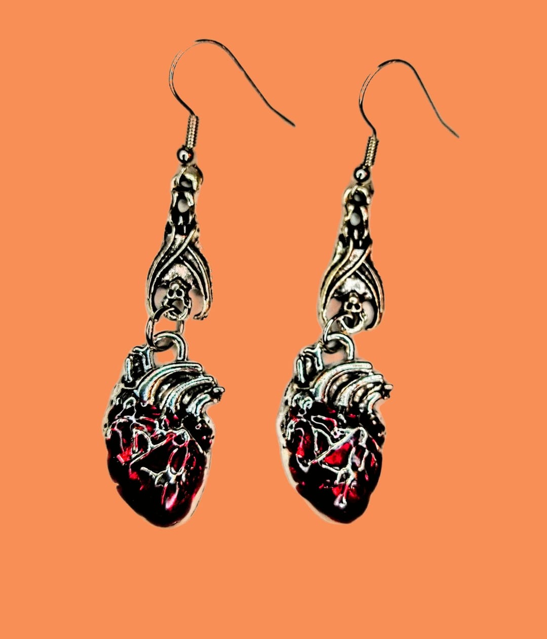 Bleeding Hearts Vampire Bat Gothic Drop Dangle Lobe Piercing Earrings ...
