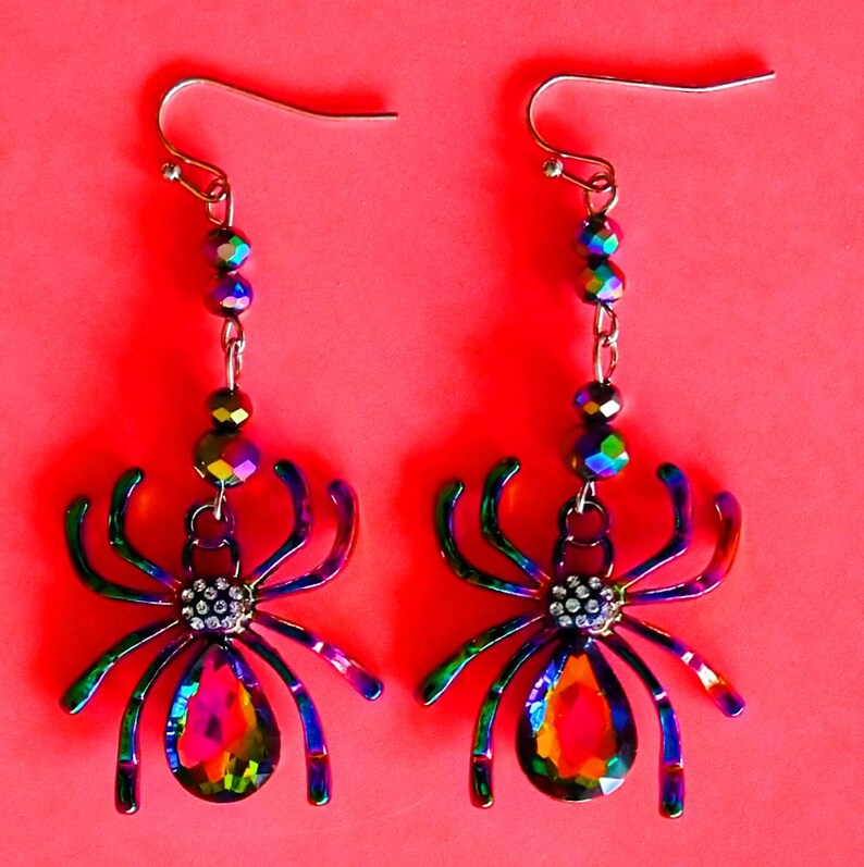Jeweled Spider Beauty Dangle Lobe Earrings Pair - Etsy