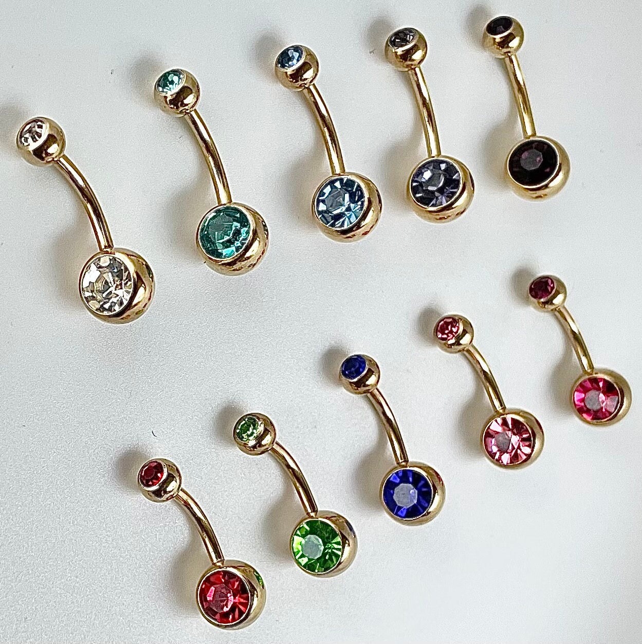 Classic Round Double Gem Belly Button Ring 1 Piece Gold Plated - Etsy