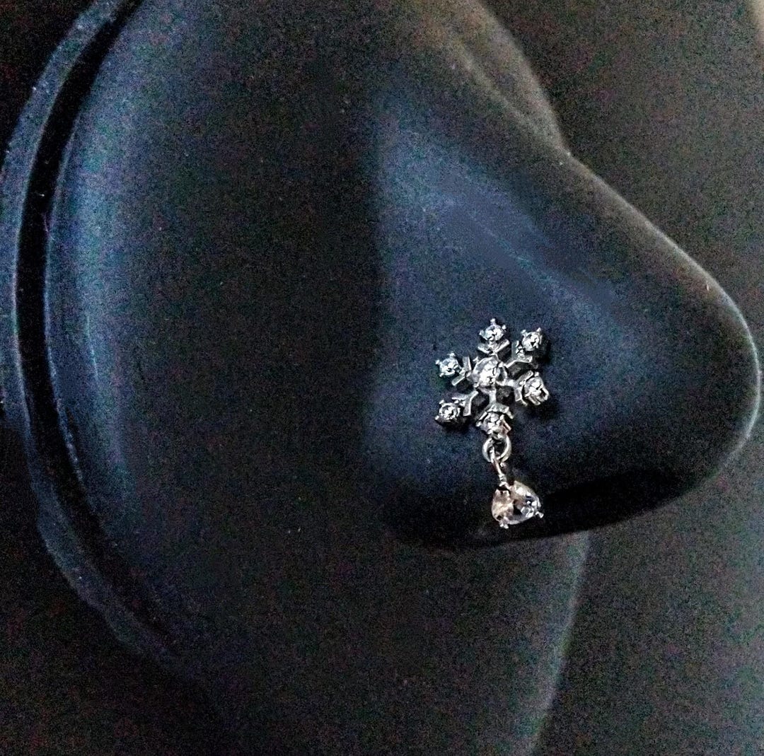 Winter Sparkly Snowflake With Gem Drop Dangle Festive Holiday L-shaped ...
