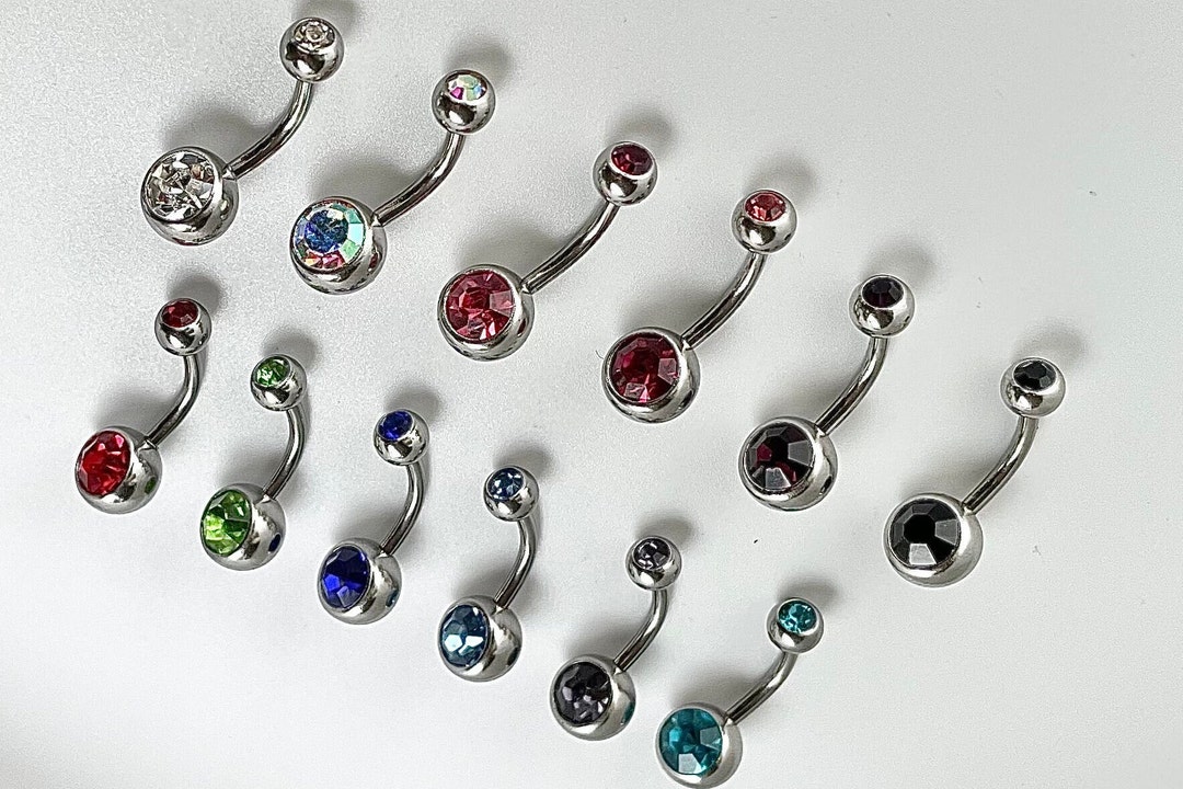 Classic Round Double Gem Belly Button Ring 1 Piece - Etsy