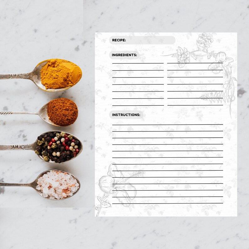 Blank Floral Recipe Book Page Letter Paper Size Printable, Printable ...