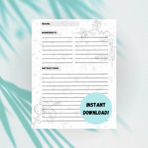 Blank Floral Recipe Book Page Letter Paper Size Printable, Printable ...