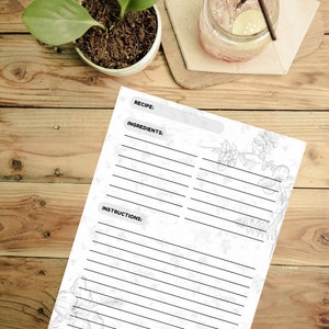 Blank Floral Recipe Book Page Letter Paper Size Printable, Printable ...