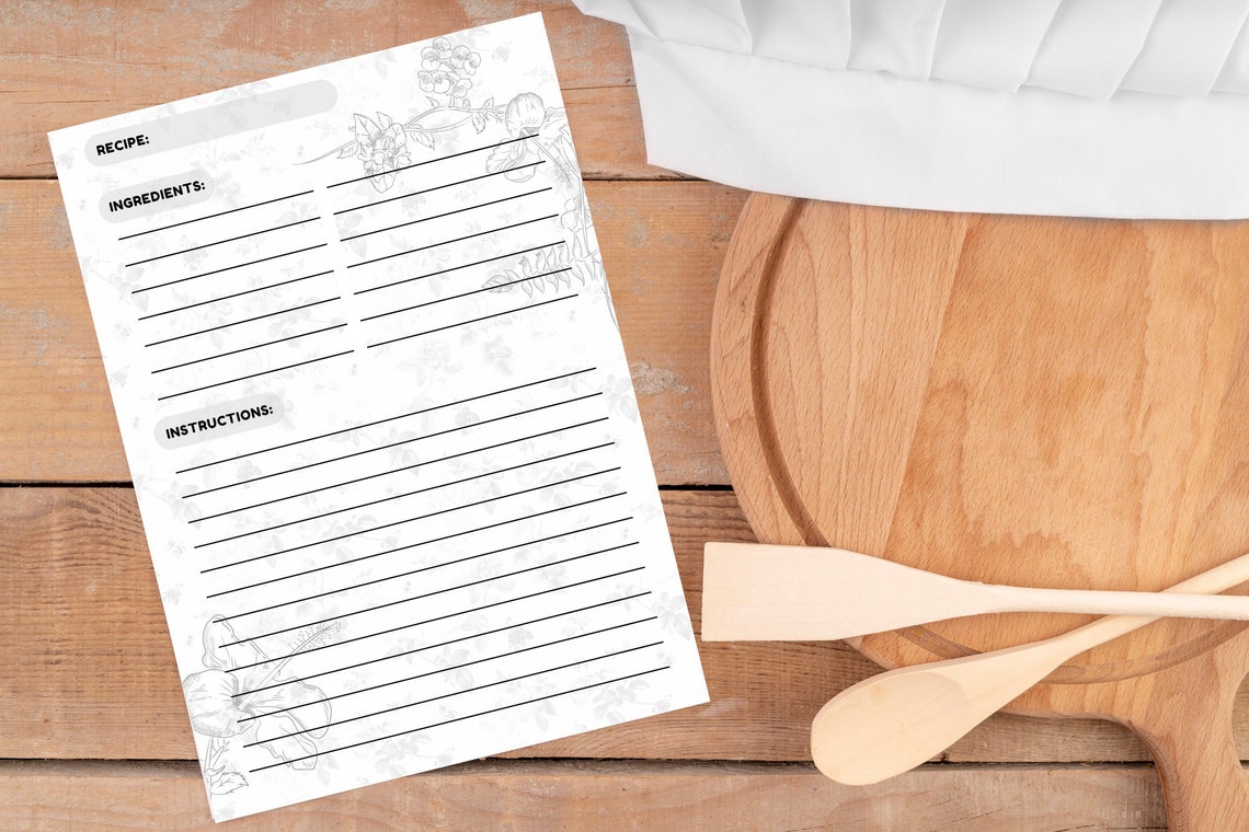 Blank Floral Recipe Book Page Letter Paper Size Printable, Printable ...