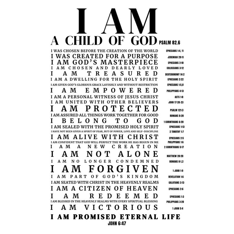 Psalm 82:6 I Am a Child of God Poster I Am God's Masterpiece Print God ...