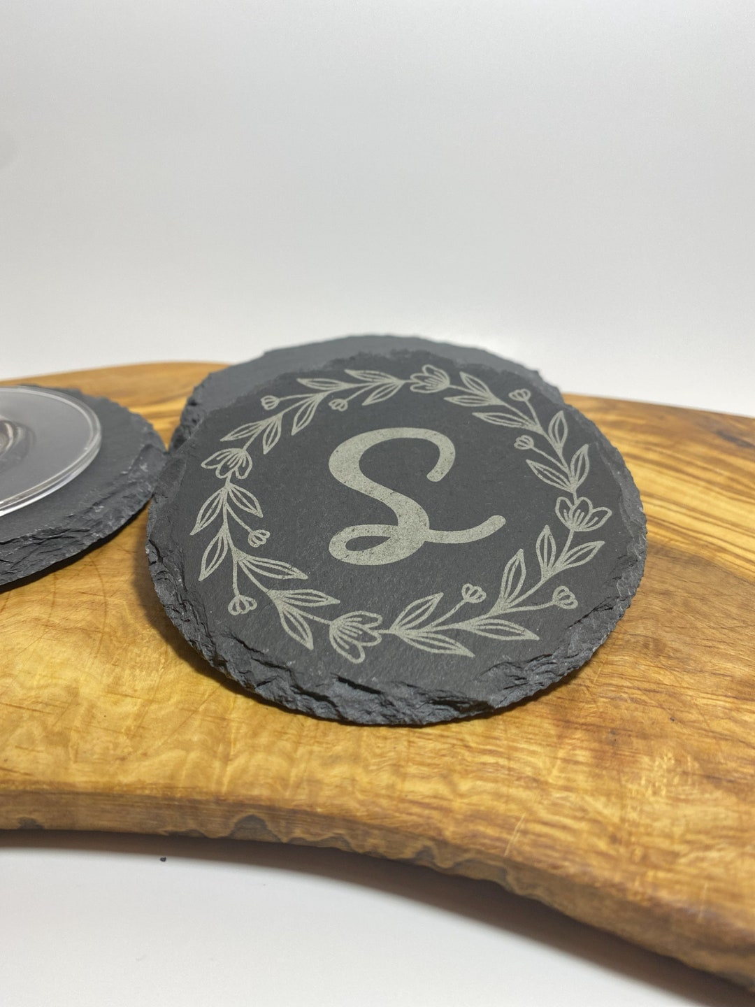 Monogram Coasters Round Slate Coasters Handmade, Laser Engraved - Etsy
