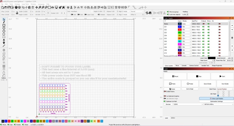 Laser Power Scale Test File for Lightburn - Laser Power and Speed ...