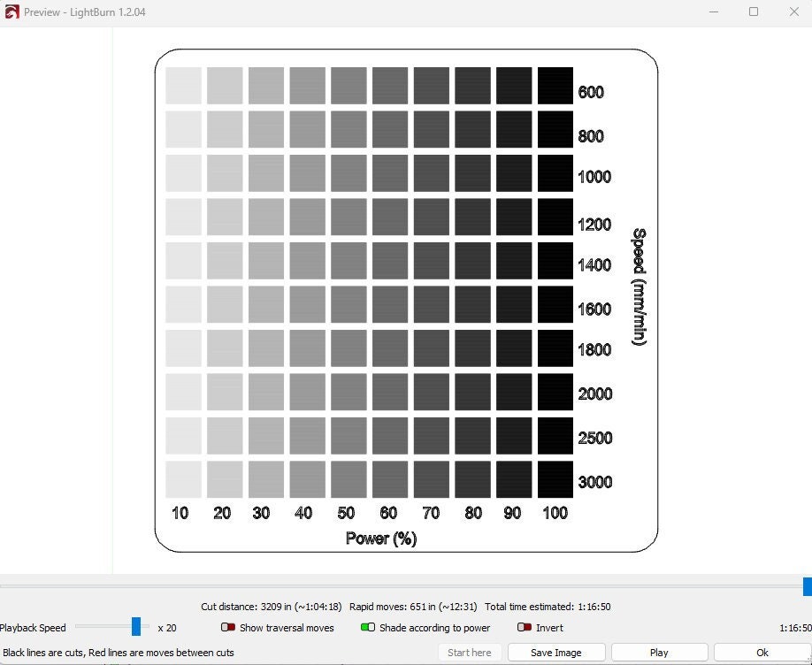 Laser Power Scale Test Pattern File for Lightburn - Test Your Laser's ...
