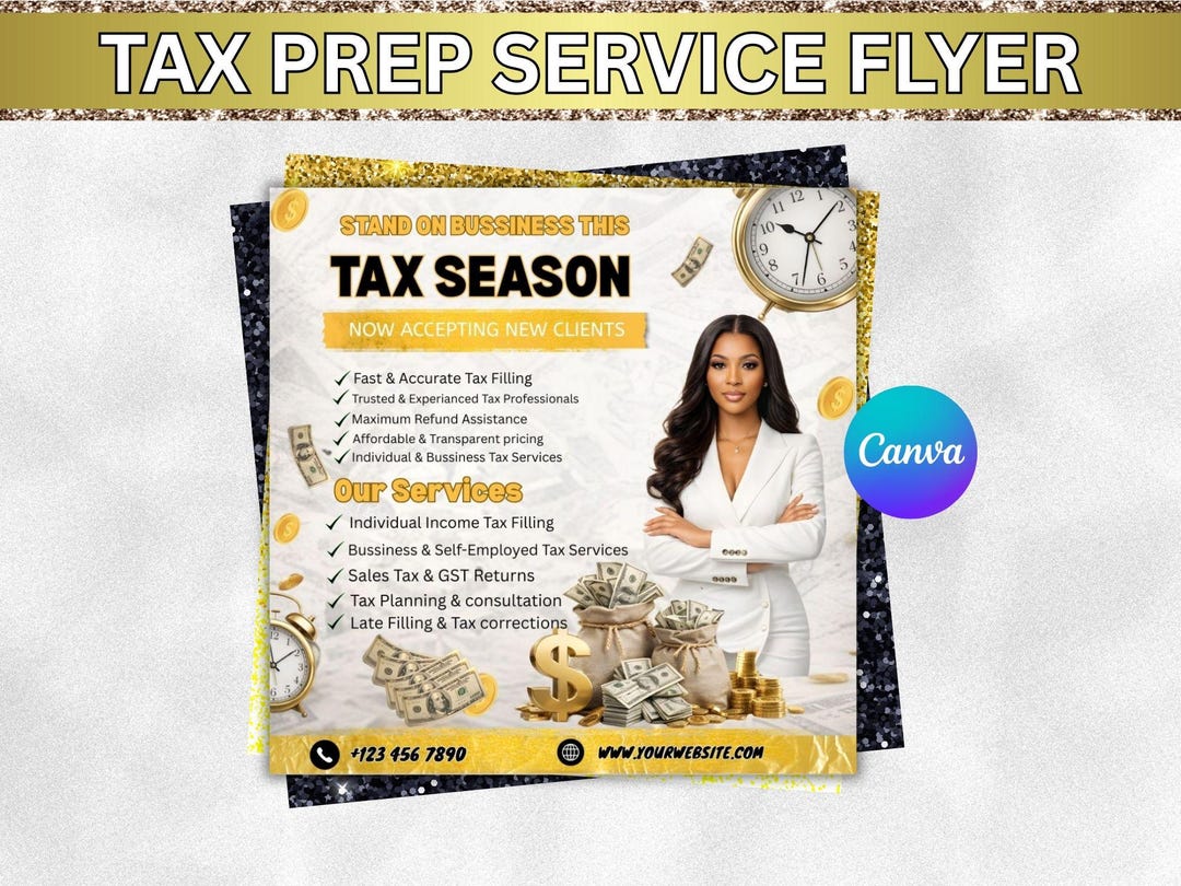 Tax Prep Service Flyer Template: New Year Editable Canva Poster for ...