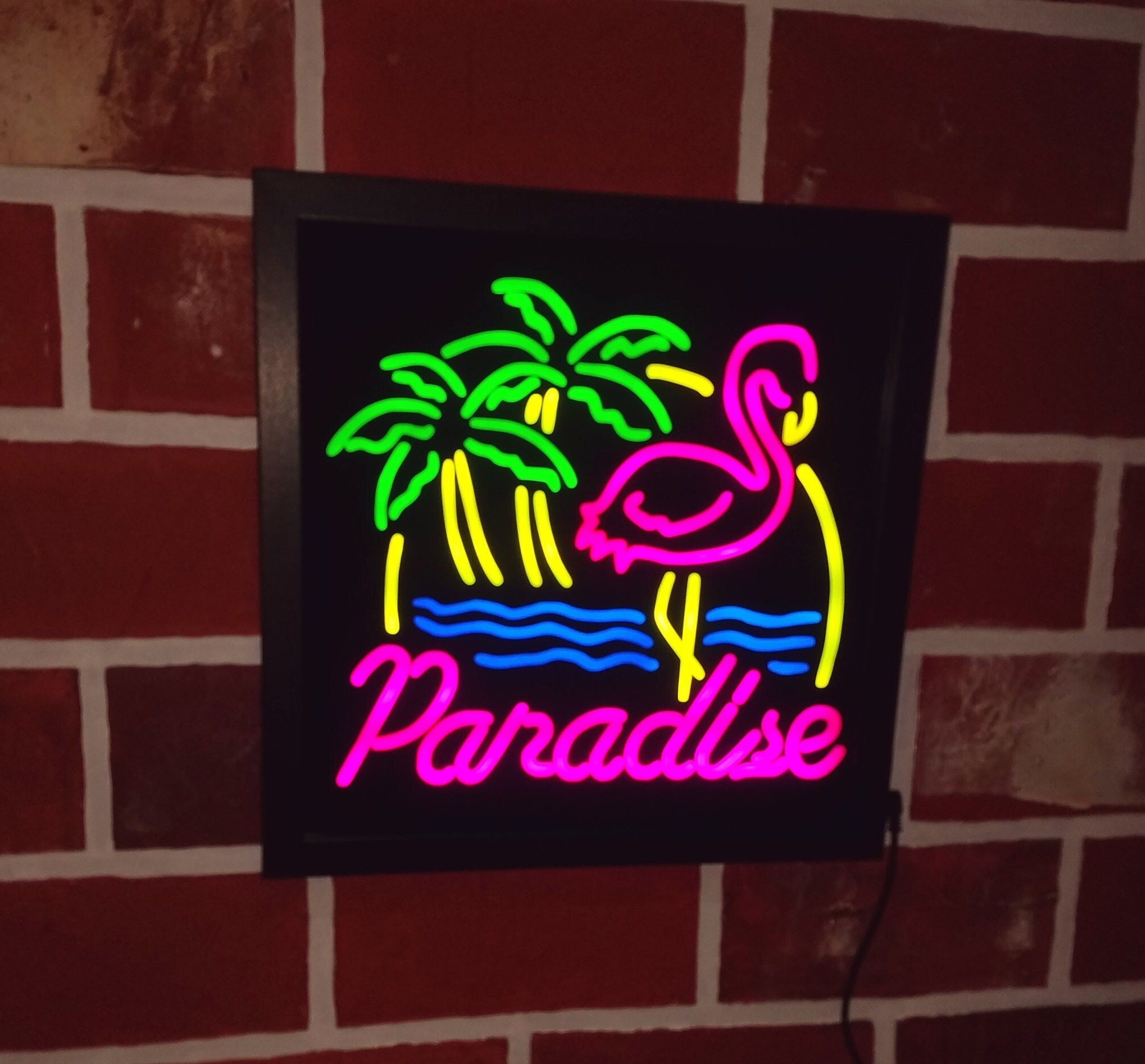 Paradise Pink Flamingo LED Neon Sign Palm Tree, Bar Sign, Tropical Sign ...