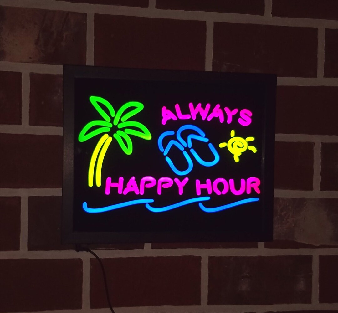 Always Happy Hour Palm Tree Sandals Sun LED Neon Sign 15x12 2 Options ...