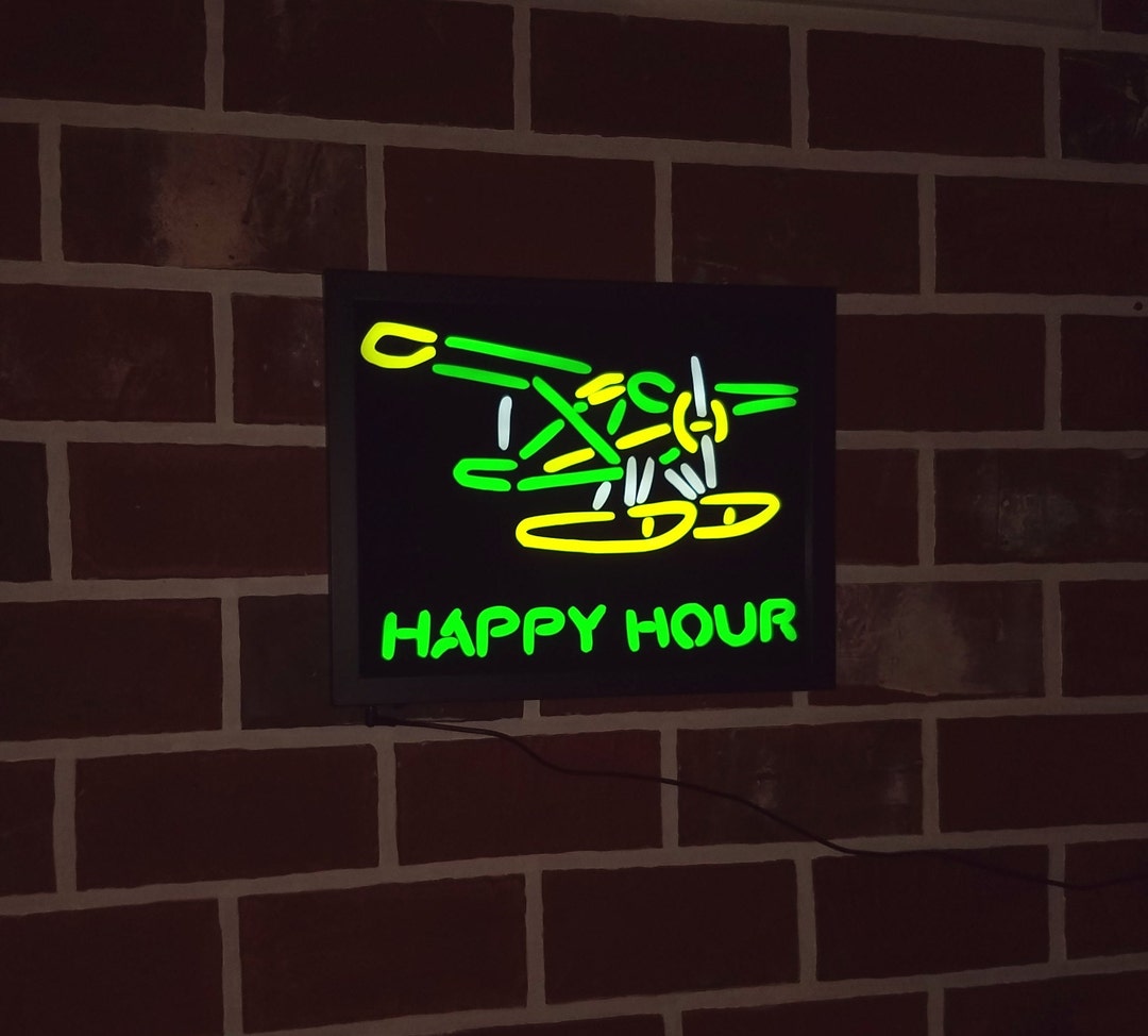 Happy Hour LED Neon Sign, Game Room 15x12 or 13x13 2 Options Available ...