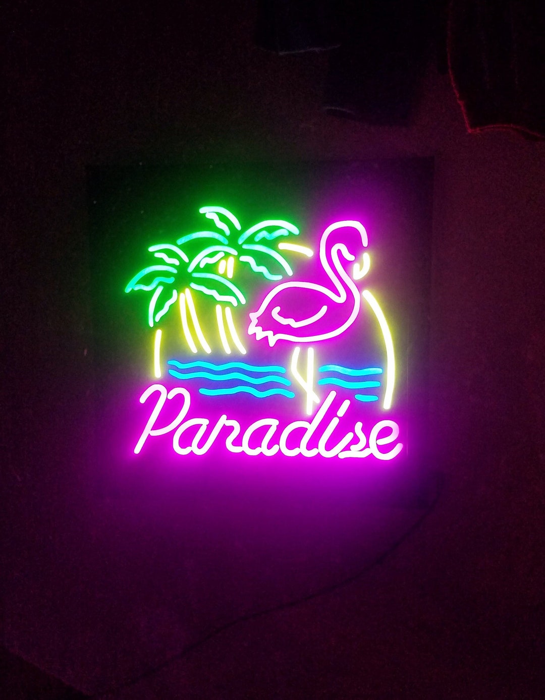 Paradise Pink Flamingo LED Neon Sign Palm Tree, Bar Sign, Tropical Sign ...