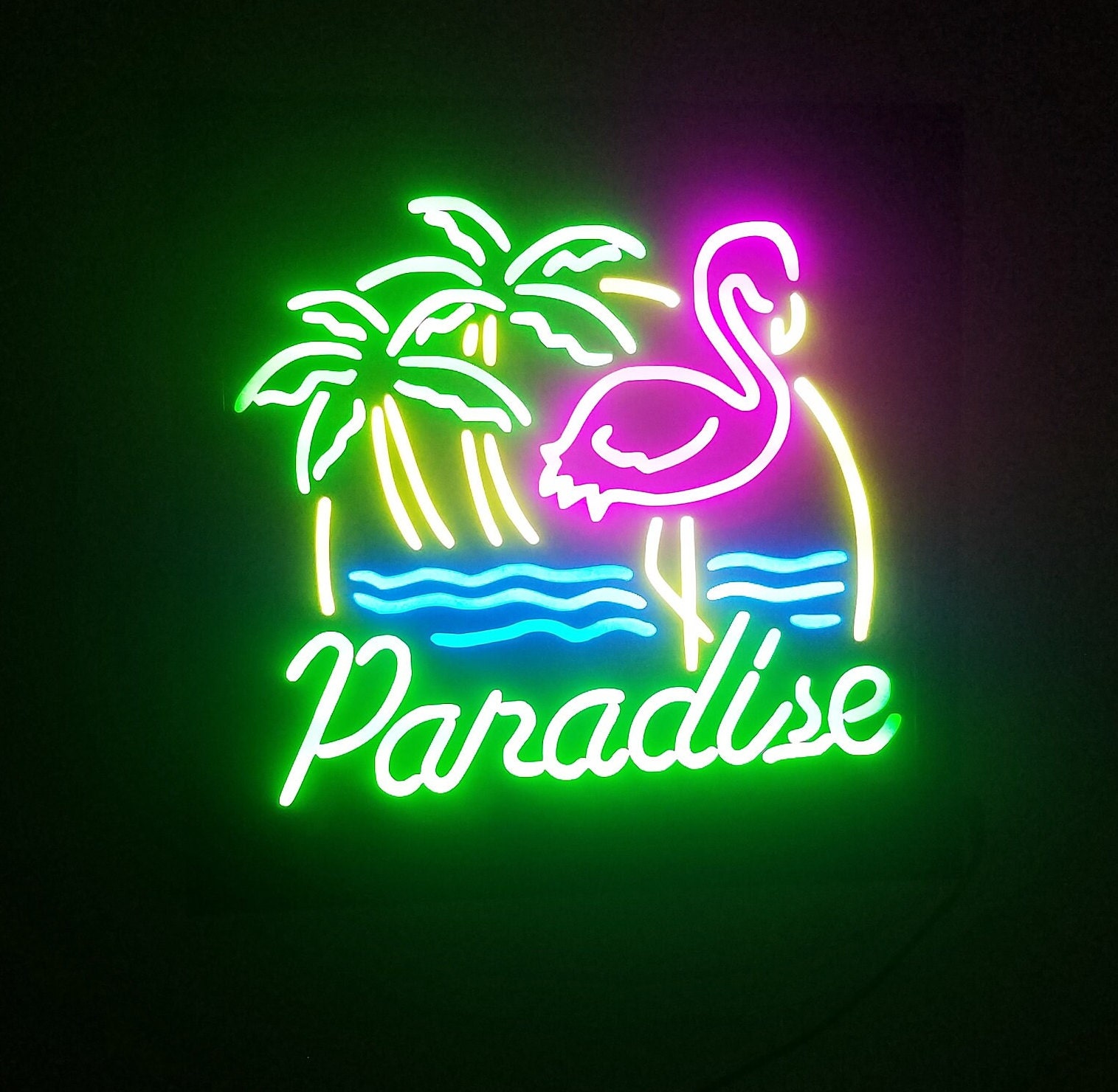 Paradise Pink Flamingo LED Neon Sign Palm Tree, Bar Sign, Tropical Sign ...