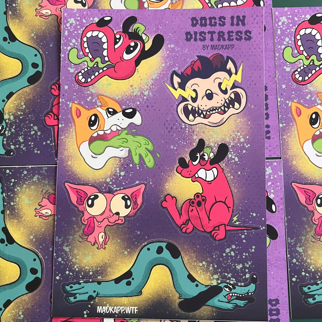 Dogs in Distress Vinyl Sticker Sheet Funny Lowbrow Animal Decals for ...