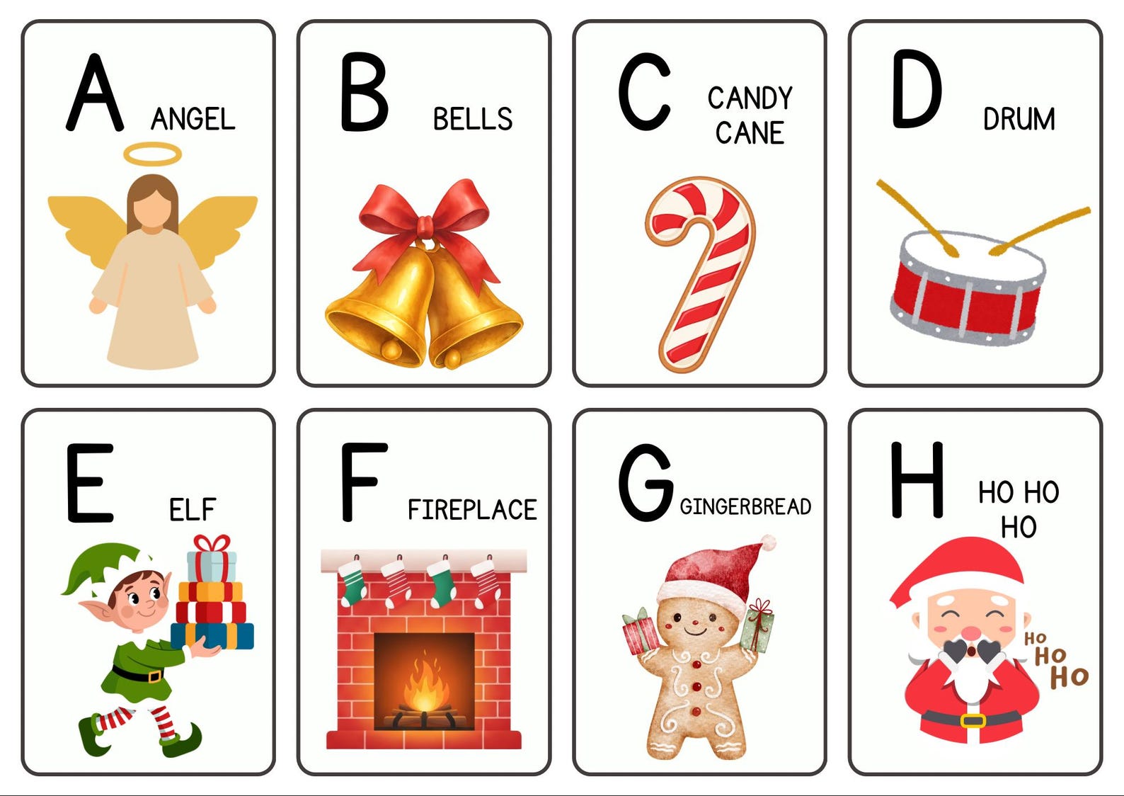 Christmas Alphabet Flash Cards. Printable Holiday ABC Learning Set for ...