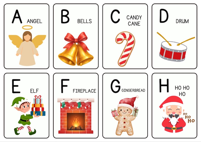Christmas Alphabet Flash Cards. Printable Holiday ABC Learning Set for ...