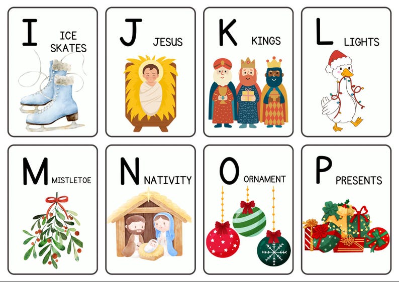 Christmas Alphabet Flash Cards. Printable Holiday ABC Learning Set for ...