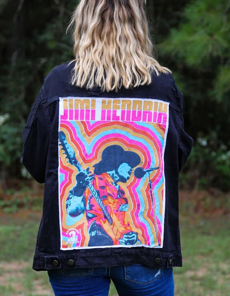 Reworked Jimi Hendrix Black Denim Jacket Only One Available - Etsy