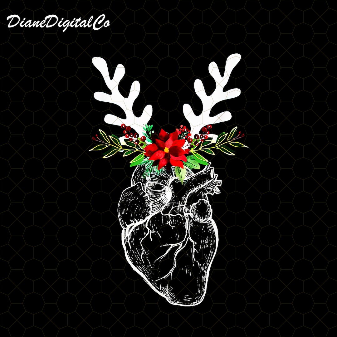 Anatomy Heart Floral Reindeer Christmas Cardiac Nurse - Etsy