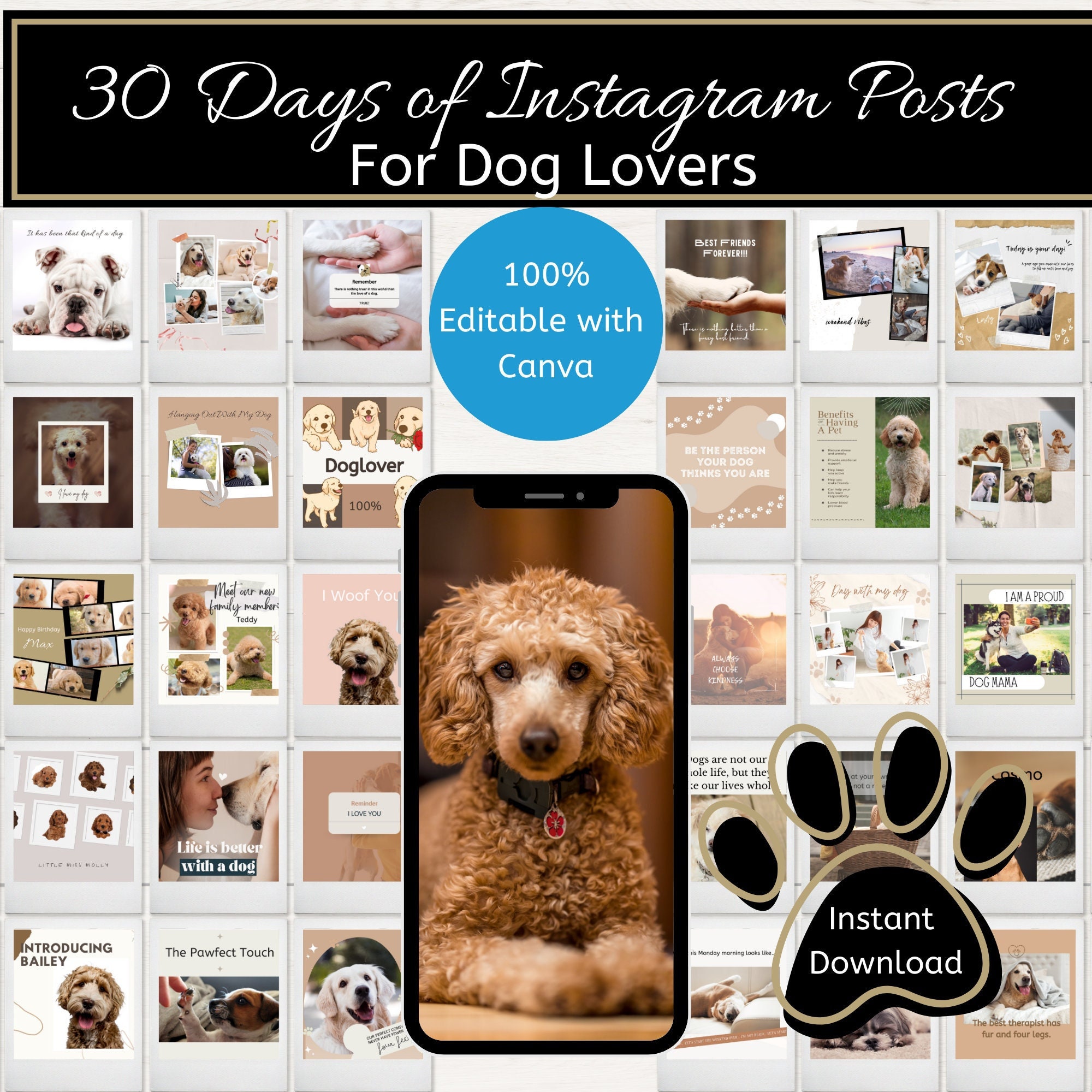 30 Days Instagram Posts Dog Lovers Instagram Posts Editable Instagram ...